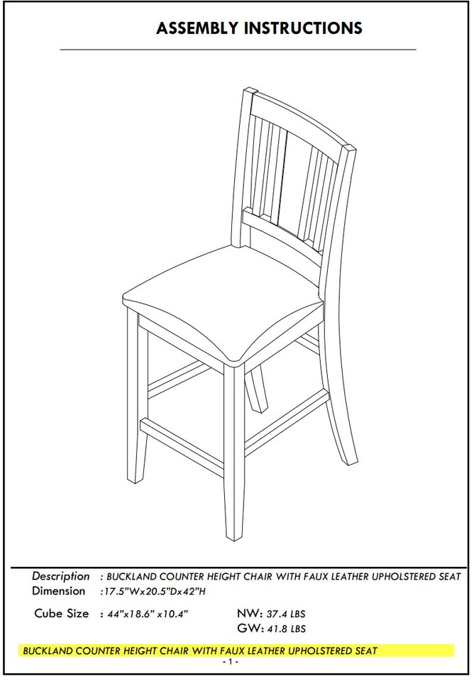 Set of 2 Buckland kitchen counter height chairs with faux leather seat ...