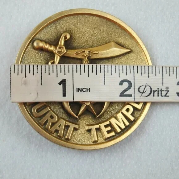 Vintage Shriners Belt Buckle Murat Temple Gold Tone Metal Free Masons ...