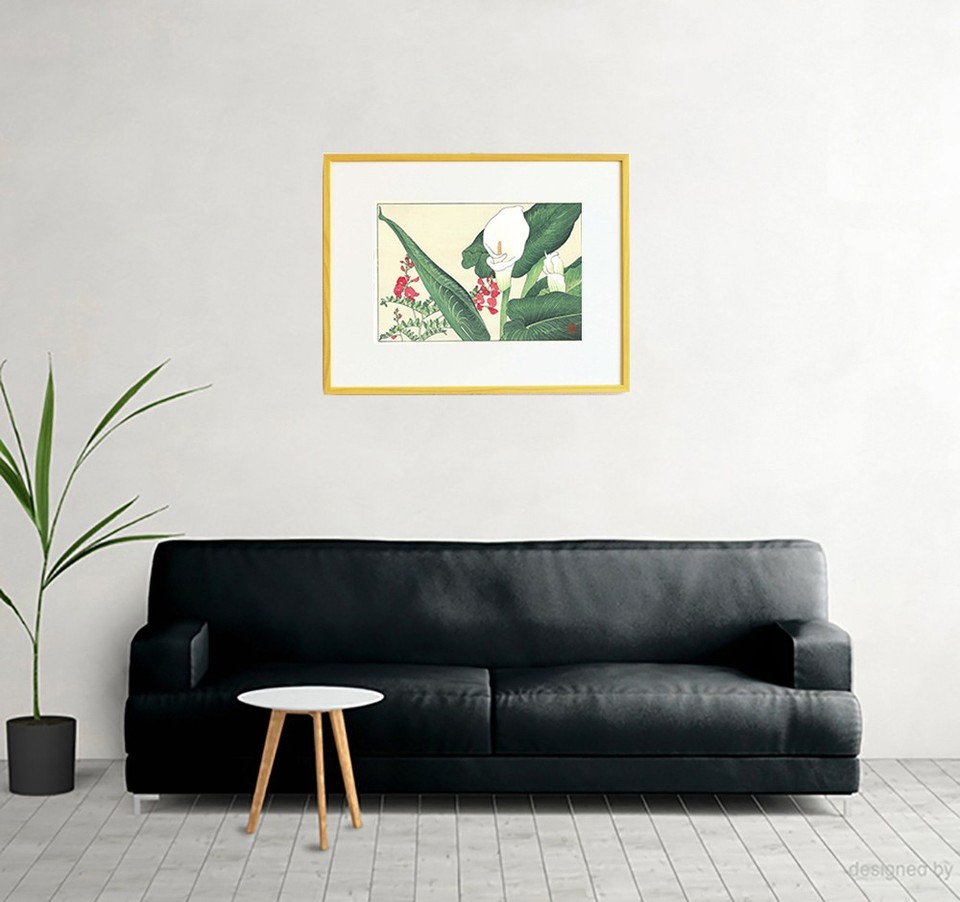 Framed Hironan Tanigami Woodblock print Calla lily Western flower ...