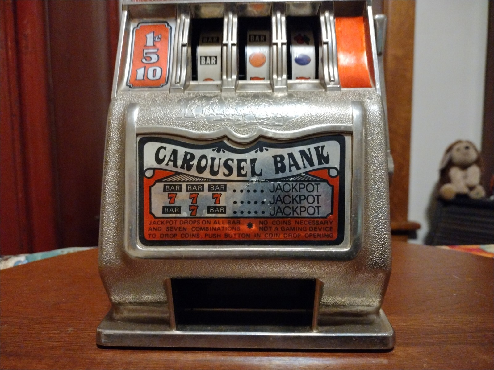 Vintage LeBanque One Arm Banker Toy Slot Machine Coin Carousel Bank | eBay