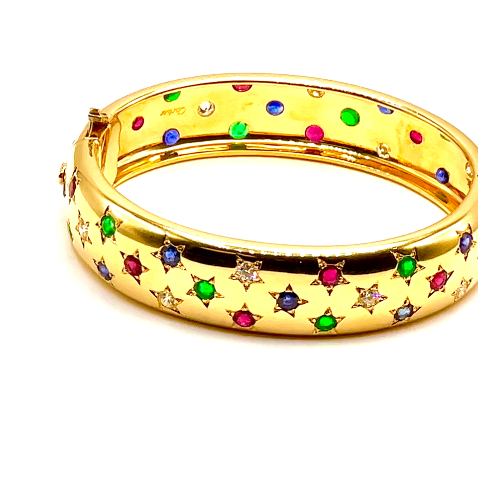 Cartier Star 18k Yellow Gold Diamond Ruby Emerald Sapphire Bangle ...