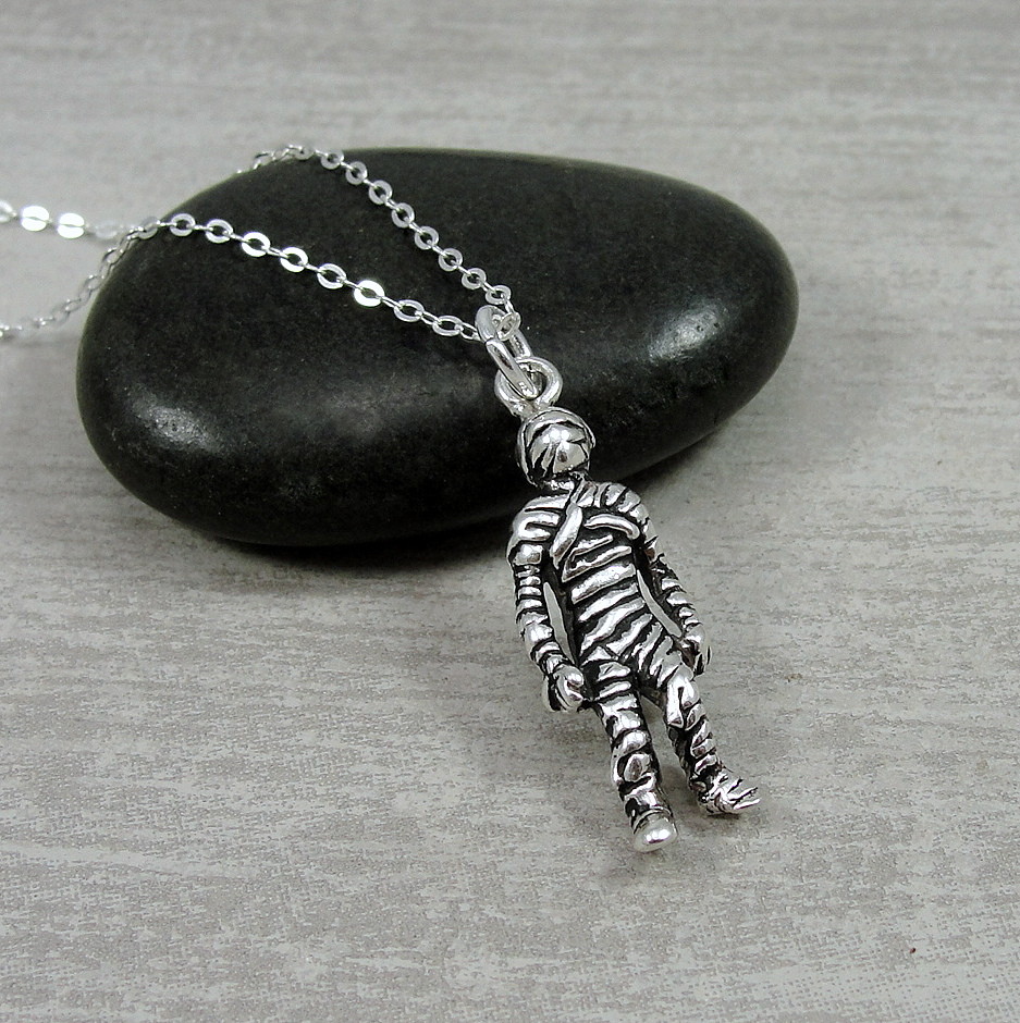 925 Sterling Silver Mummy Necklace - Mummy Charm Pendant - Halloween ...