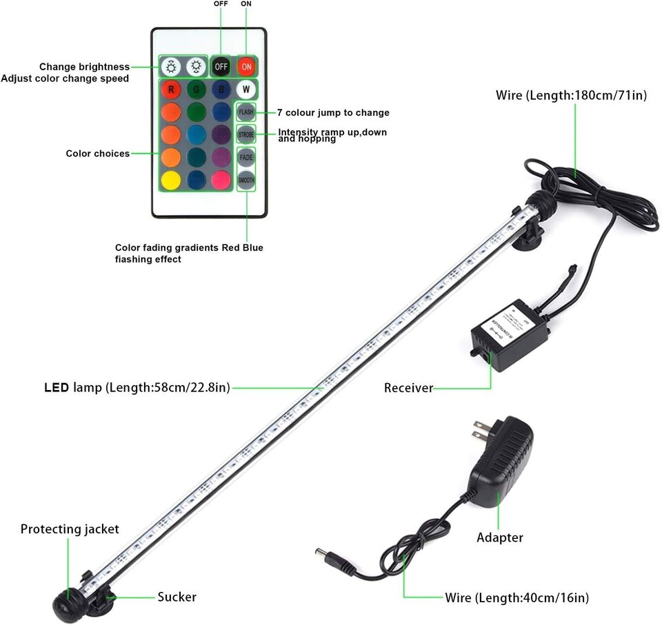 Aquarium Underwater Air Bubble LED Light Fish Tank RGB Submersible Lamp ...