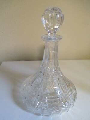 Vintage Flat Bottom LARGE CRYSTAL DECANTER Heavy Stopper 11" Clear ...