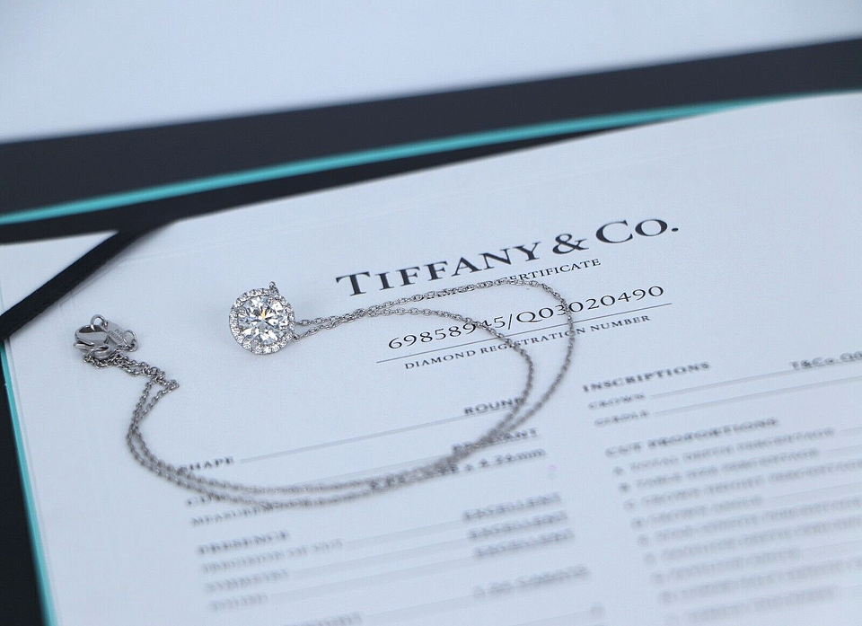 $19,500 Tiffany & Co Platinum Soleste J VS1 1.24ct Diamond Halo Pendant ...