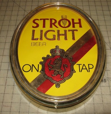 STROH LIGHT BEER On Tap 15" Tall Yellow Logo Plastic Bar / Retail Wall ...
