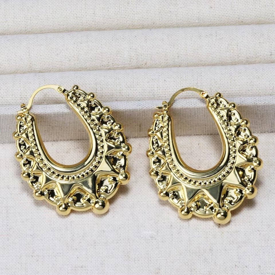 9CT GOLD GYPSY STYLE CREOLE EARRINGS HOOPS LARGE 51MM | eBay UK