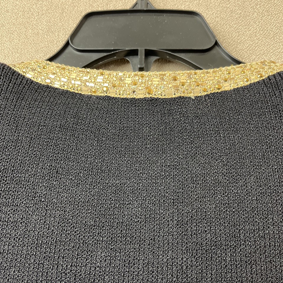 St. John Santana Knit Duster Cardigan Glam Lux Military Nautical Black 12 D06073 | eBay