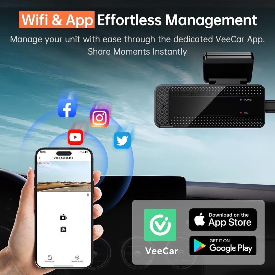 2025 Front Dashcam 1296P, V300 WiFi Dash Camera for Cars with App ...
