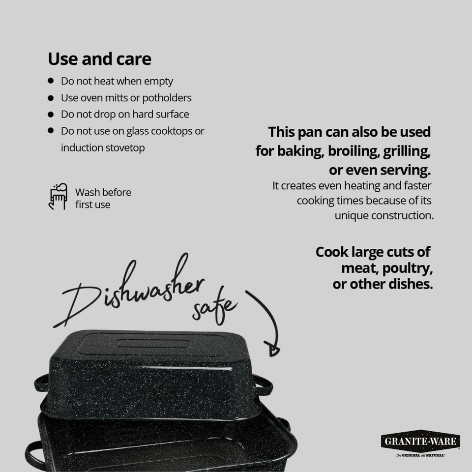 Covered Rectangular Roaster - 21-Inch, Speckled Black, 25 lb Capacity ...