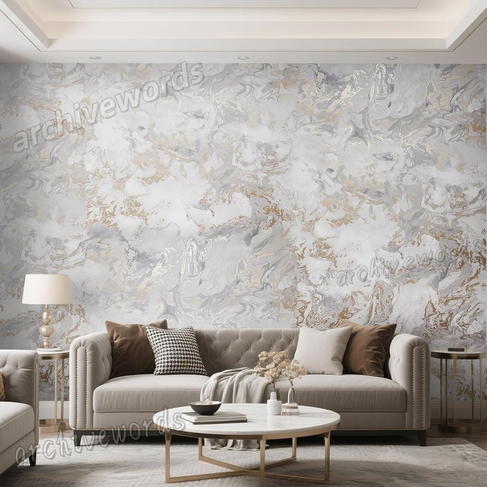 Cream Marble Metallic Wallpaper 3D Ripple Liquid Swirls Effect Grey ...