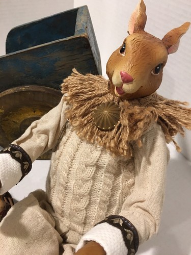 OOAK Primitive Easter Folk Art Rabbit Doll in Wooden Cart | eBay