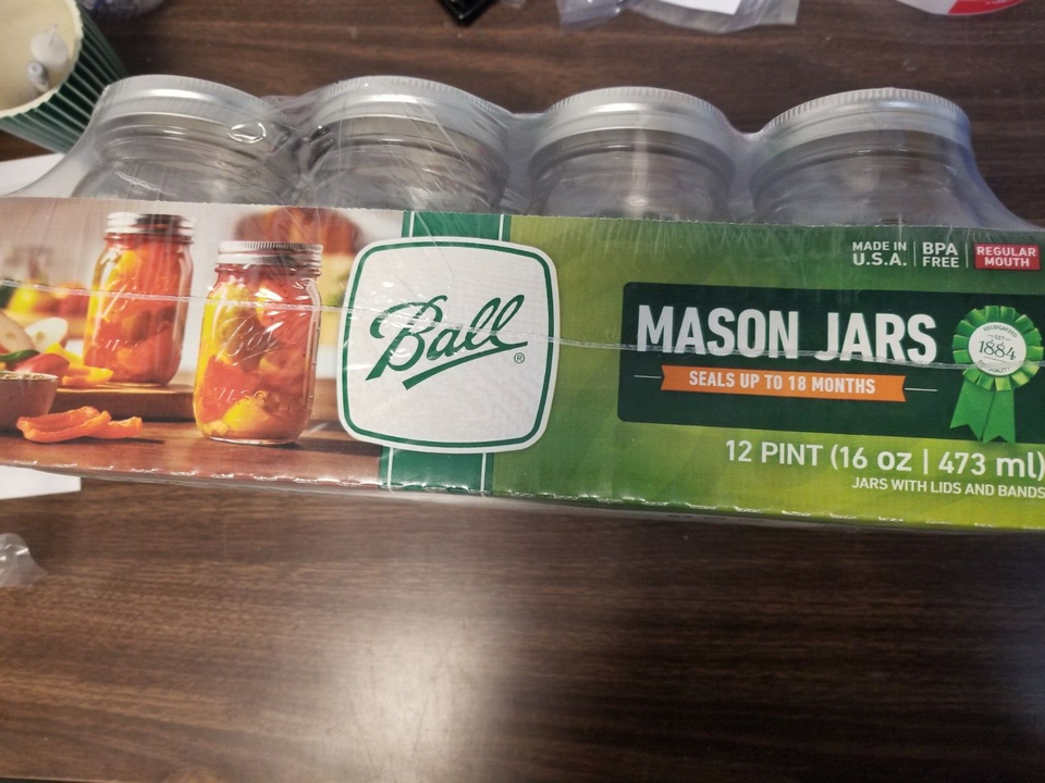 (ONE DOZEN) MASON JARS, PINT, 16 oz JARS, REGULAR MOUTH, 5 1/4" TALL ...