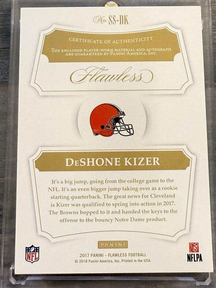 Deshone Kizer 2017 Panini Flawless NFL Shield Auto 1/1 | eBay