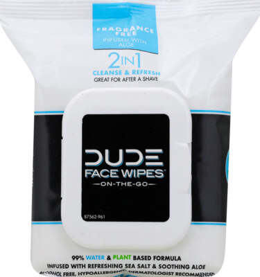 Dude Fragrance Free Cleanse & Moisturize Sea Salt Aloe Face Wipe 30CT ...