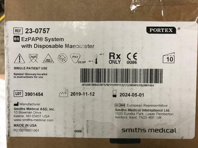23-0757 Portex Ezpap System W/ Disposable Manometer Smiths Medical 10 ...