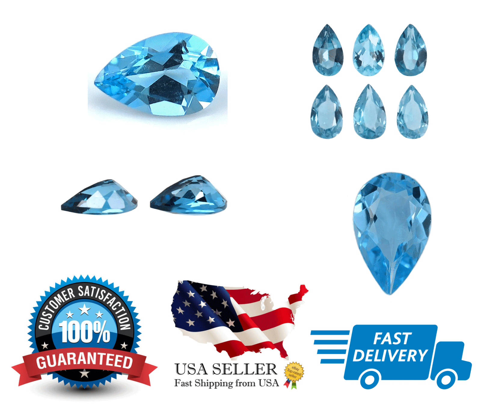 Big 14x9 mm Loose Pear Shape Cut Genuine Natural Blue Topaz Stone USA ...