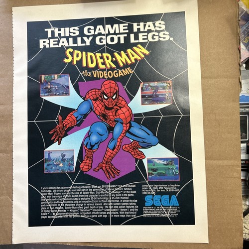 Giant Original 13-10" 1991 spider-Man Sega Arcade Video game AD FLYER ...