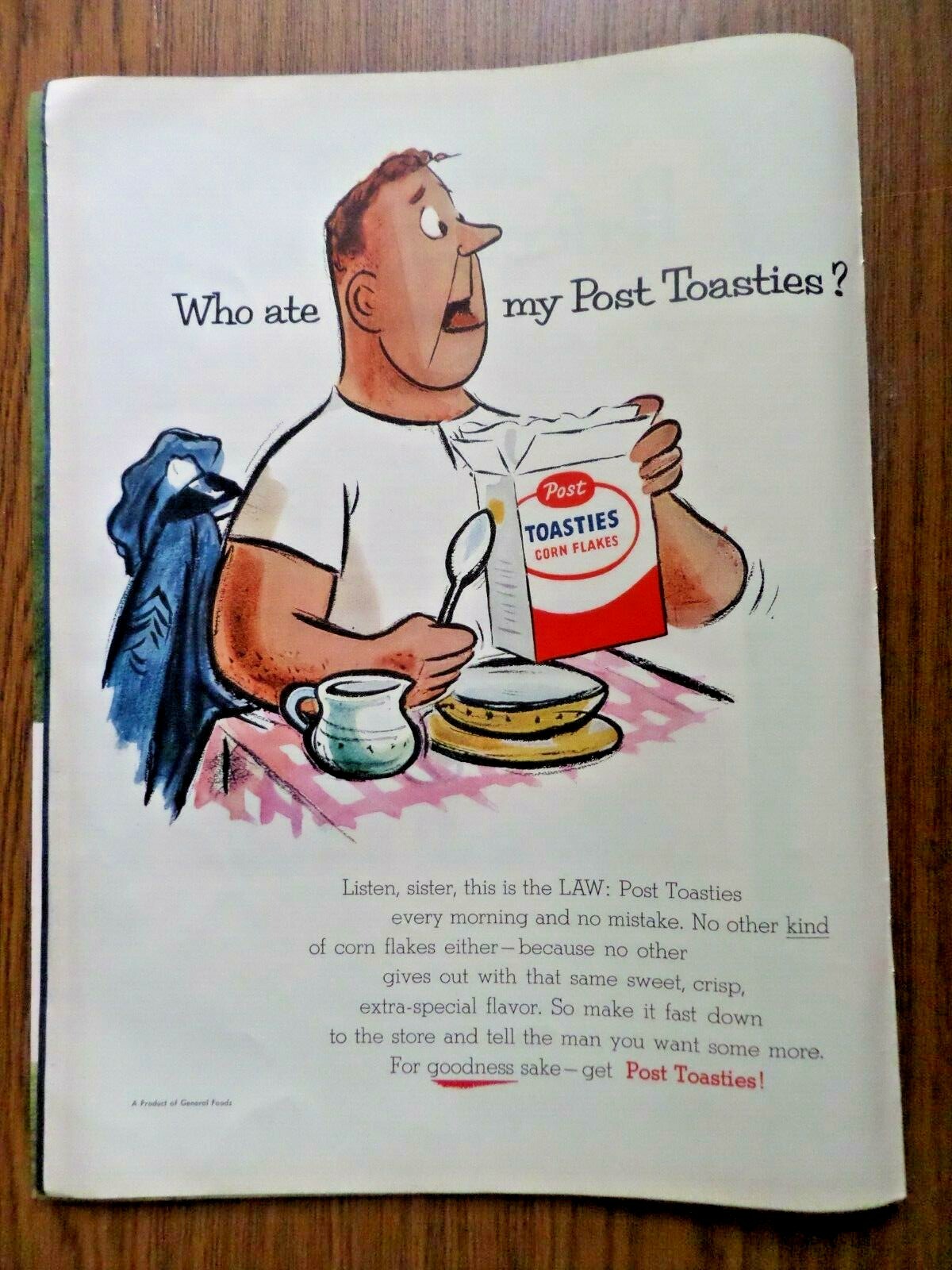 1955 Post Toasties Corn Flakes Ad Who ate my Post Toasties? | eBay