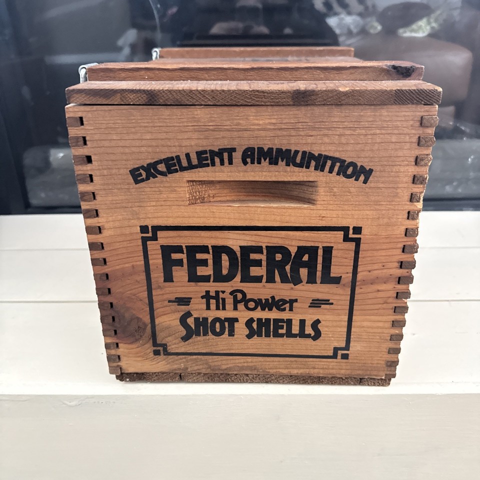 Vintage Federal Shells Hi-Power Shot Shells 12GA Wood Ammo Crate Box ...