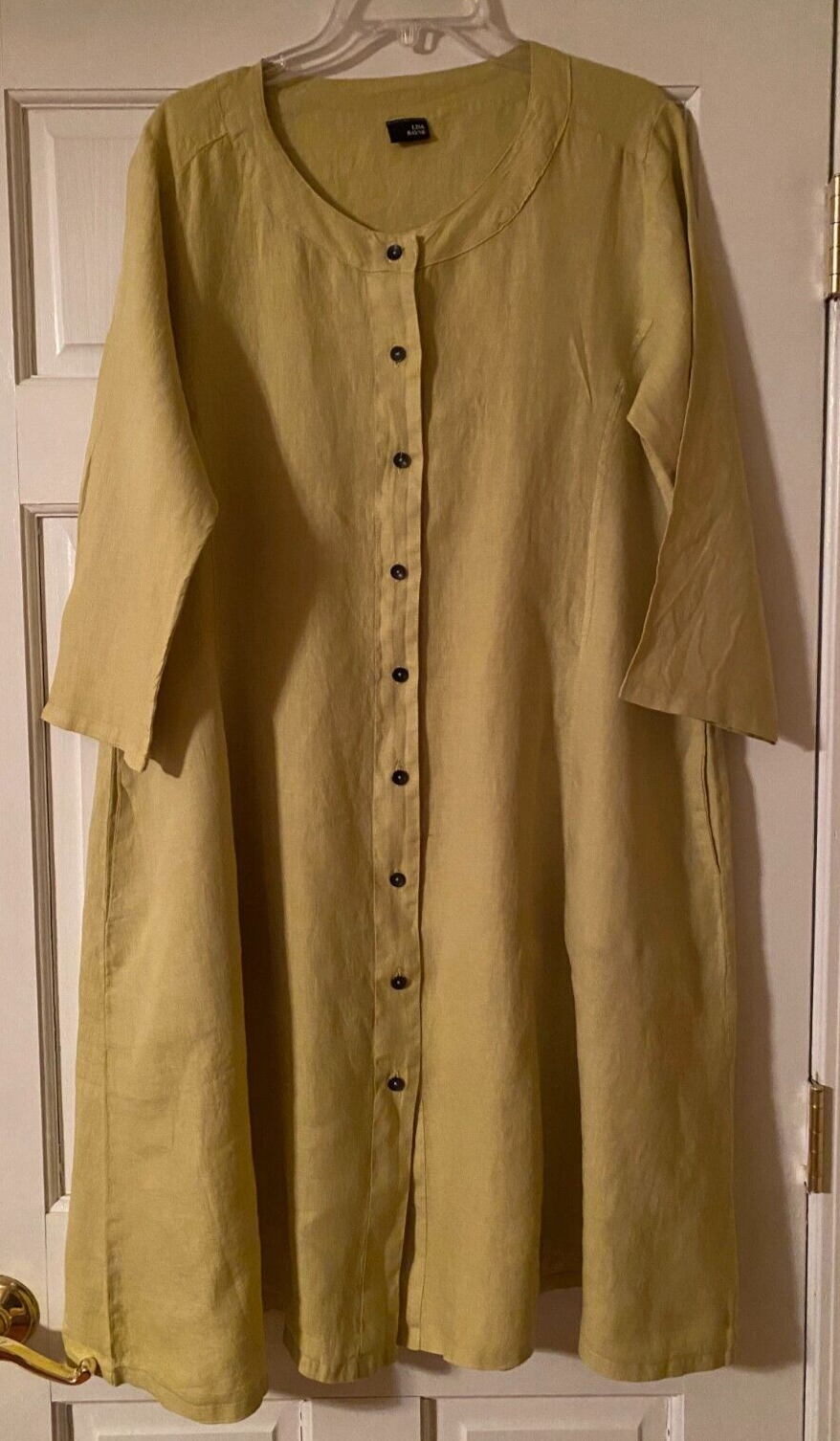 LISA BAYNE Linen Dress Size Large Chartreuse Green Pockets Lagenlook ...