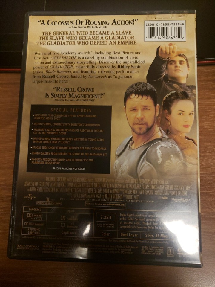 Gladiator (DVD, 2003, Widescreen) Russell Crowe, Ridley Scott ...