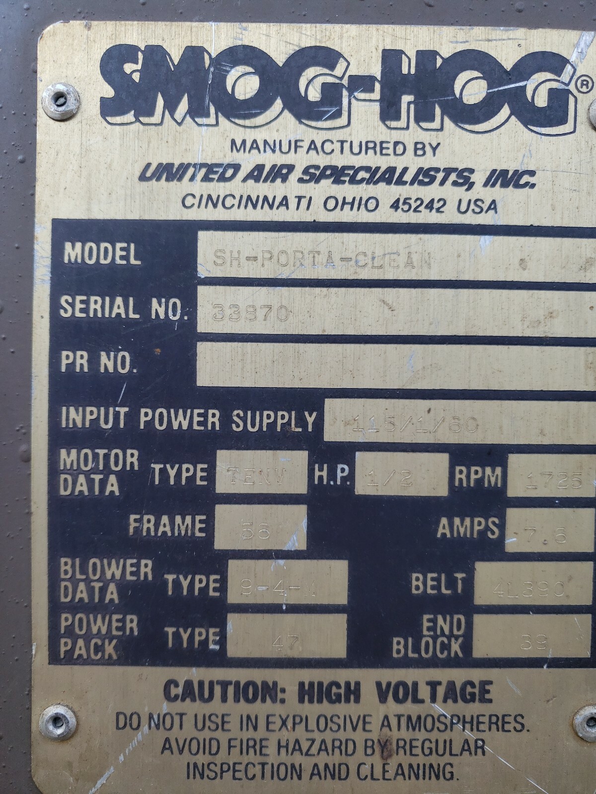 UAS United Air Specialists Smog-Hog Portable Mist Collector Porta-Clean ...