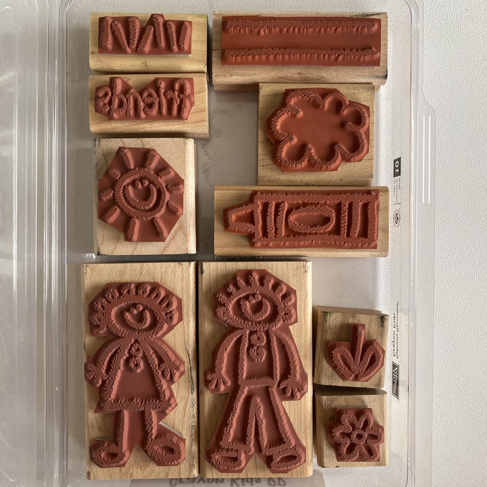 Stampin Up Definitely Decorative Crayon Kids 10pc Rubber Stamp Set -Sun ...