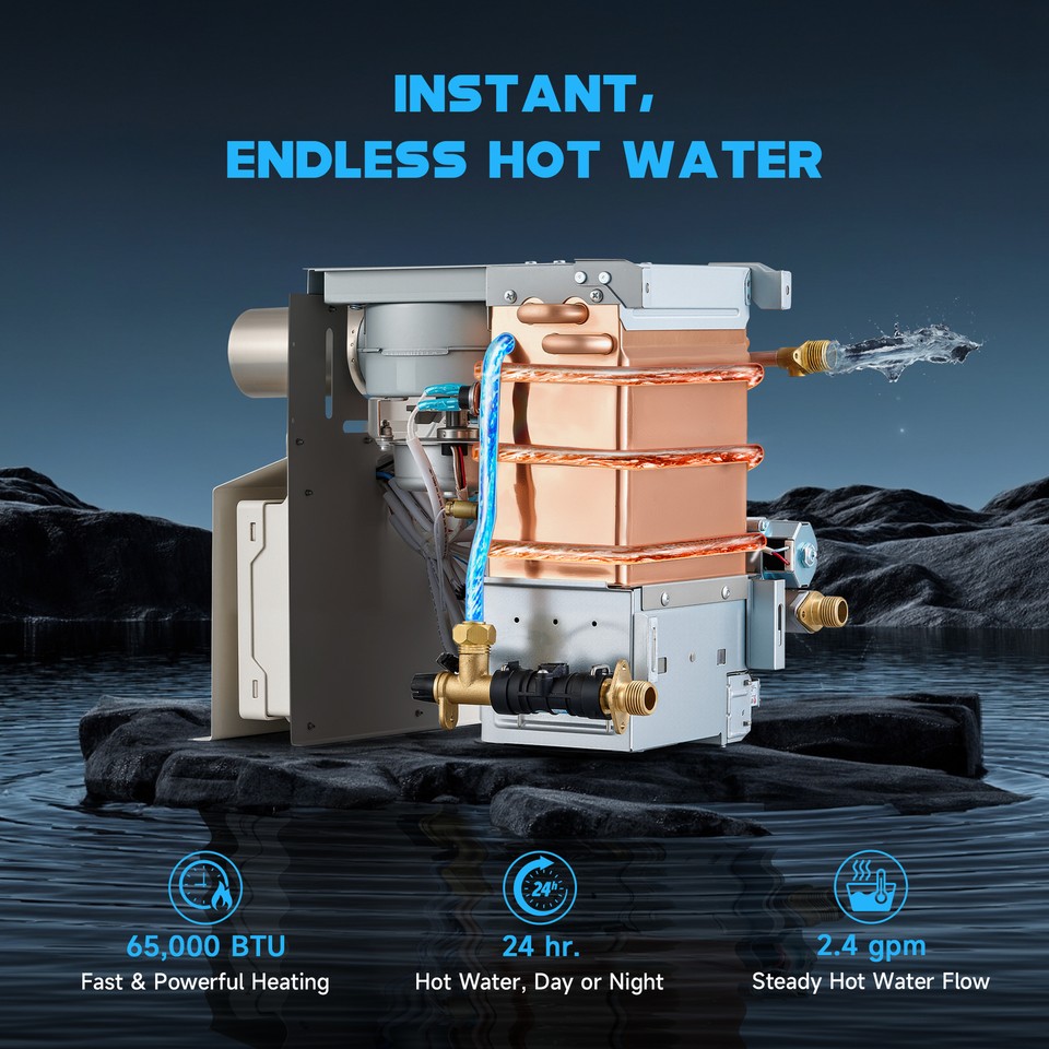 DARTMOOR RV Tankless Water Heater Propane Gas 65000 BTU On-Demand Water ...