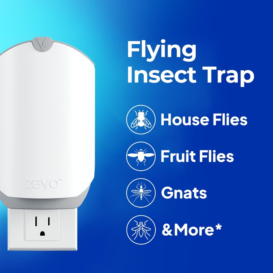 Zevo Fly Trap 1 Plug-in + 1 Refill UV Light Gnat & Fruit Fly Catcher | eBay