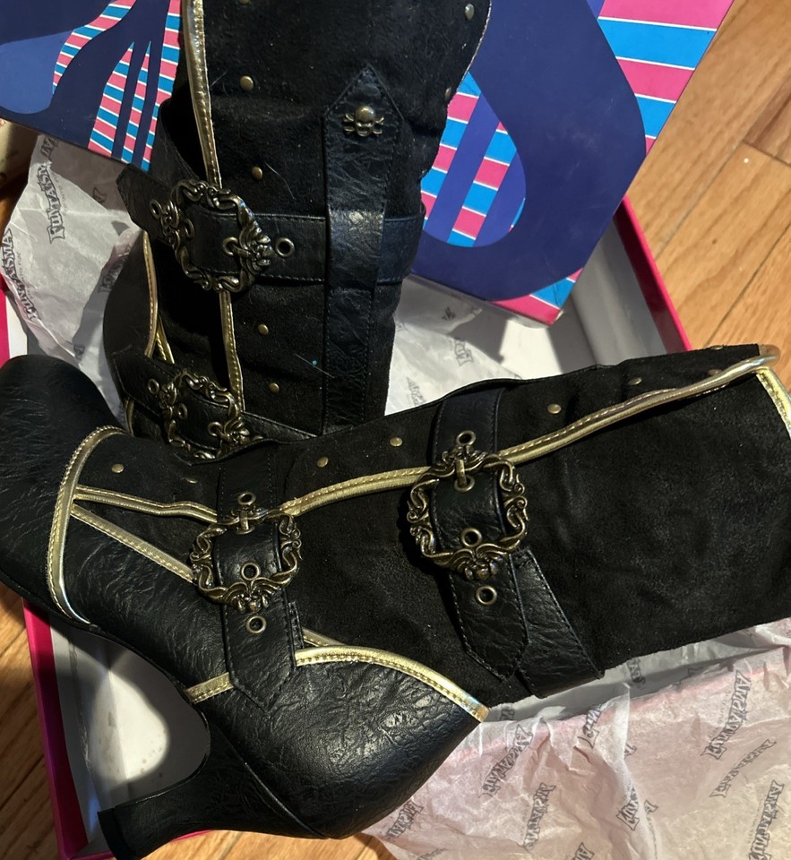 Funtasma Matey 205 Black Steampunk Pirate Pleaser Boot Size 12 Buckles ...