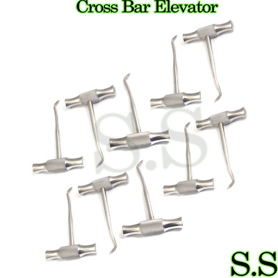 10 Cross Bar Dental Root Elevator Winter Angled Left Flat Pointed Blade ...