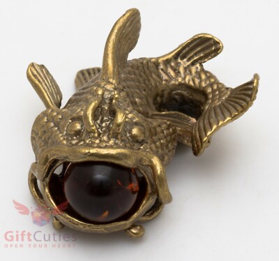 Solid Brass Amber Figurine of Wels Catfish Fish Totem talisman IronWork ...