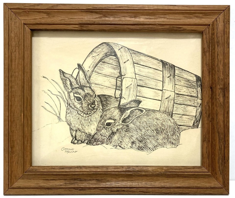 Rabbits Pen and Ink Drawing Print 8x10" Connie Munro 10.75x12.75 ...