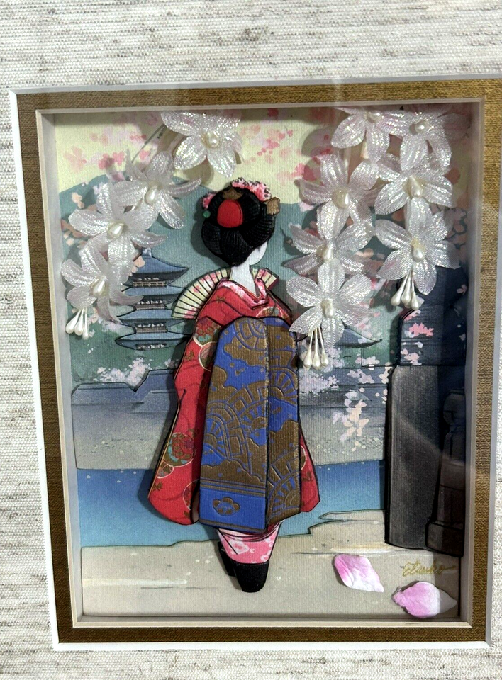 Vintage 3D Japanese Geisha Girl Shadow Box Picture Wall Art Hanging ...