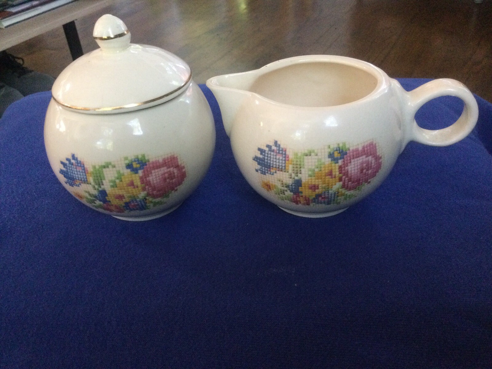 Vintage Harker Pottery Bakerite Creamer and Sugar Bowl | eBay