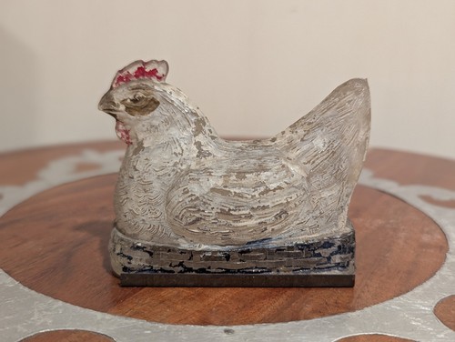 Antique Glass Chicken On A Basket Candy Container Hen On A Nest W/Metal ...