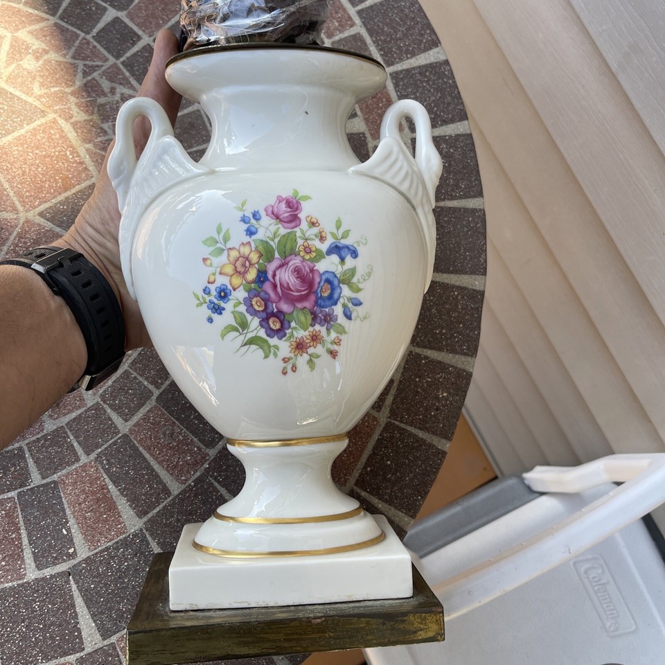 Vintage Lenox Rose Pattern Trophy Vase With Swan Handles Green Mark ...