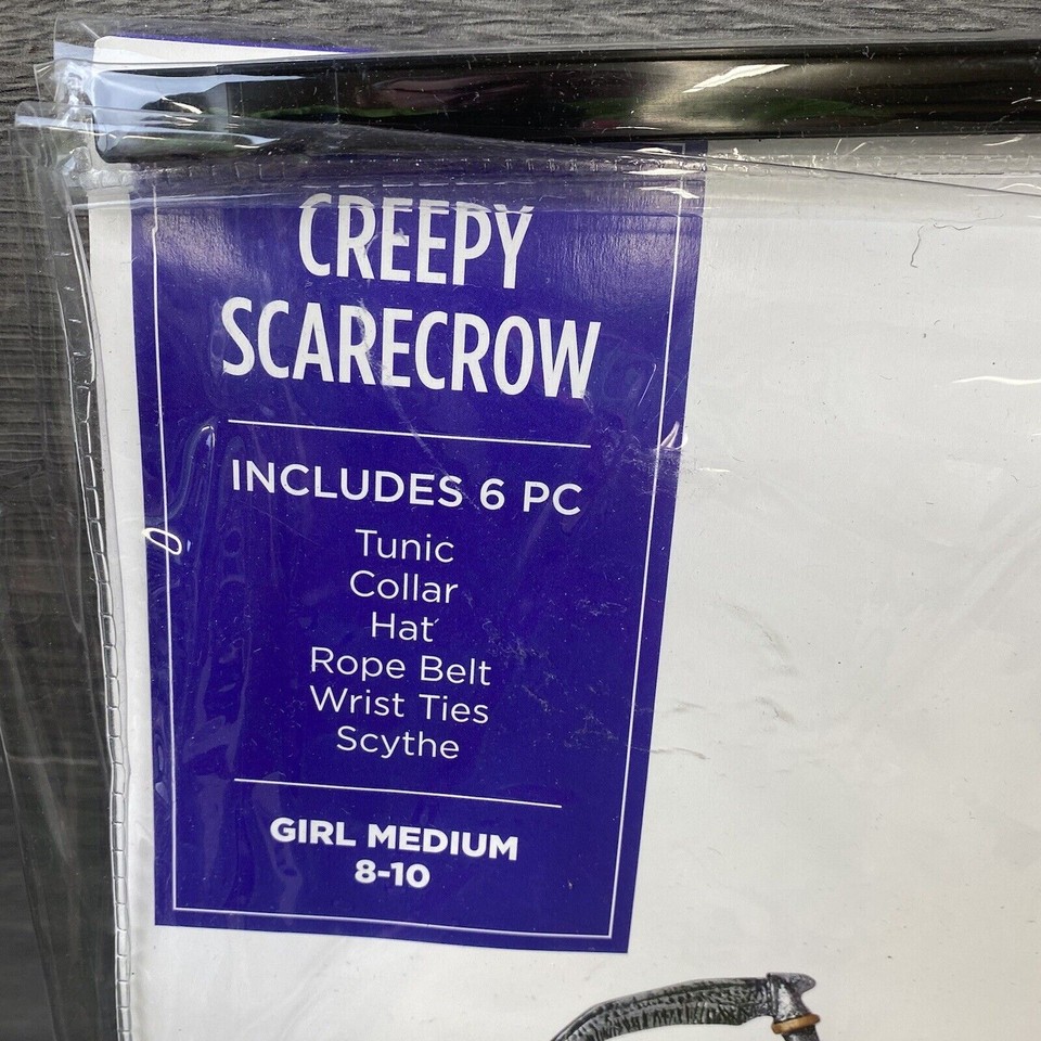 Creepy Scary Scarecrow Halloween Costume Medium 8-10 Tunic Hat Belt ...