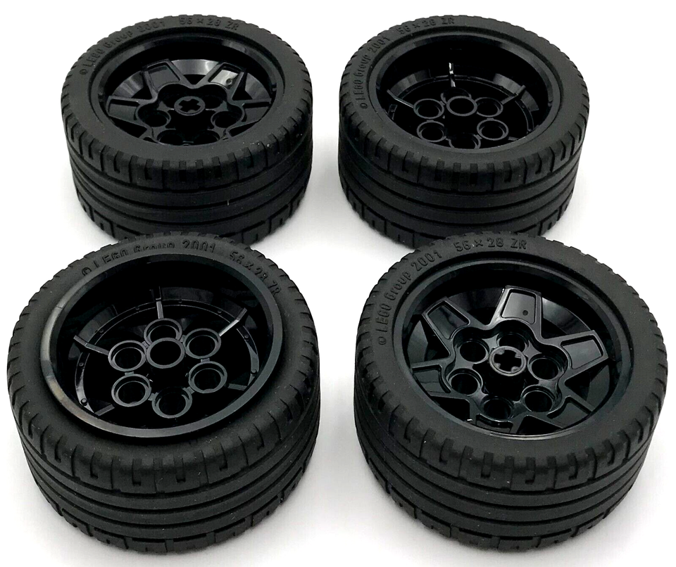Lego 4 New Black Tires 56 x 28 ZR Racing Wheels 43.2mm D. x 26 Rim from ...