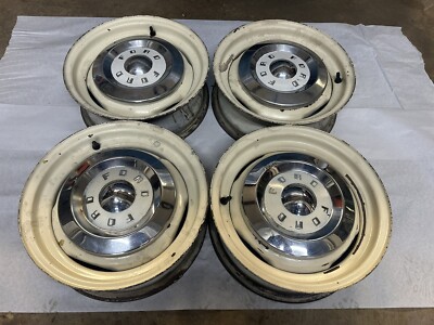 Ford 15x5 Factory Stock Steel Wheels Rims Set of 4 W/ Hub Caps Nice ...
