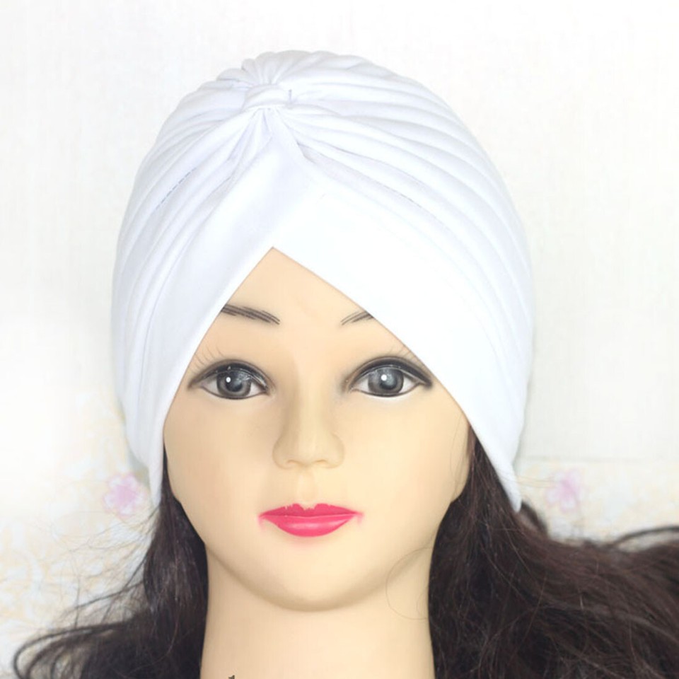 Plain Stretchy Ladies Chemo Turban Indian Cloche Trendy Fashion Pleated ...