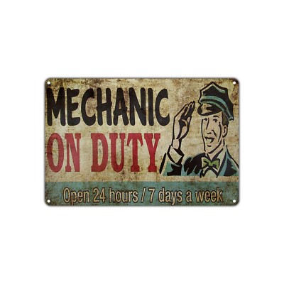 Mechanic On Duty Open 24/7 Vintage Sign For Garage Auto Shop Décor ...