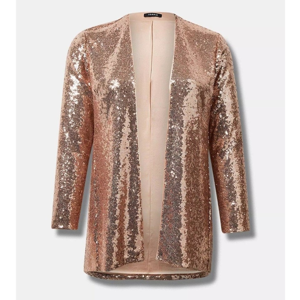 Torrid 5 (5X 28) New Rose Gold Sequin Longline Party Blazer Jacket ...