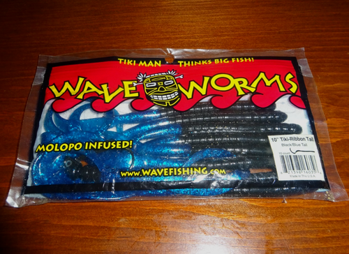 Wave Industries, Inc. Tiki-Ribbon Tail Worm, 10", Black/Blue Tail, 8-CT ...