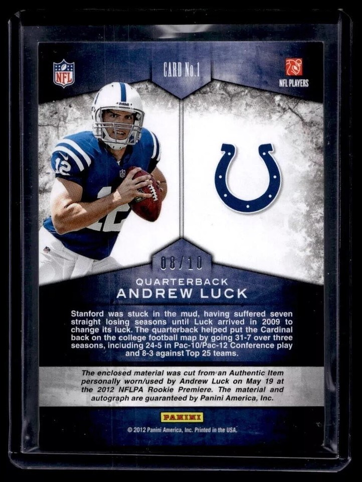 2012 Panini Momentum Andrew Luck #1 Rookie Patch Autograph /10 | eBay