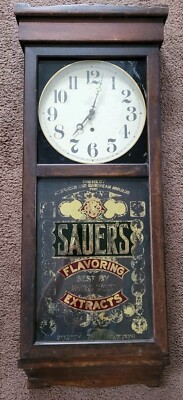 Rare Sauer's Flavoring Extract Painted 8 Day Wall Clock New Haven Clock ...