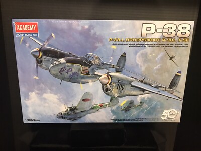 ACADEMY 12282 P-38, P-38J, DROOPSNOOT, P-38L, F-5E MODEL KIT-NIB-1/48 ...