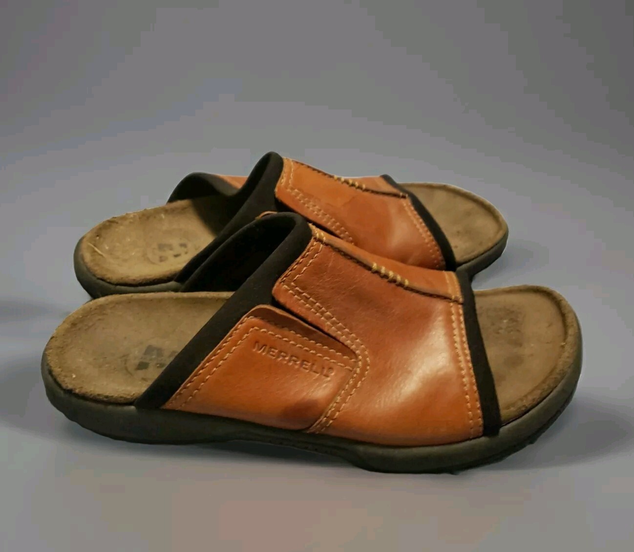 Merrell Traveler Mens 13 Brown Leather Slip On Slides… - Gem