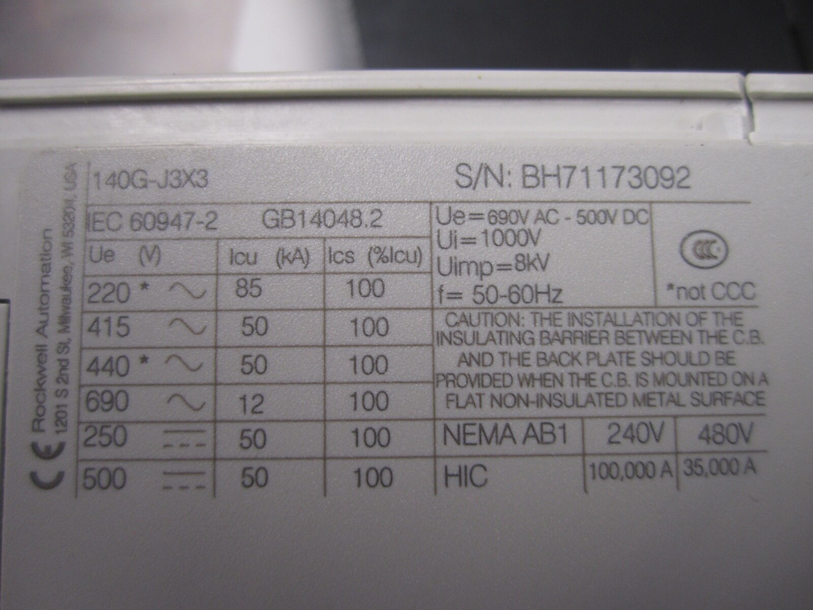 NEW ALLEN-BRADLEY 140G-J3X3 BREAKER 250A FRAME | eBay